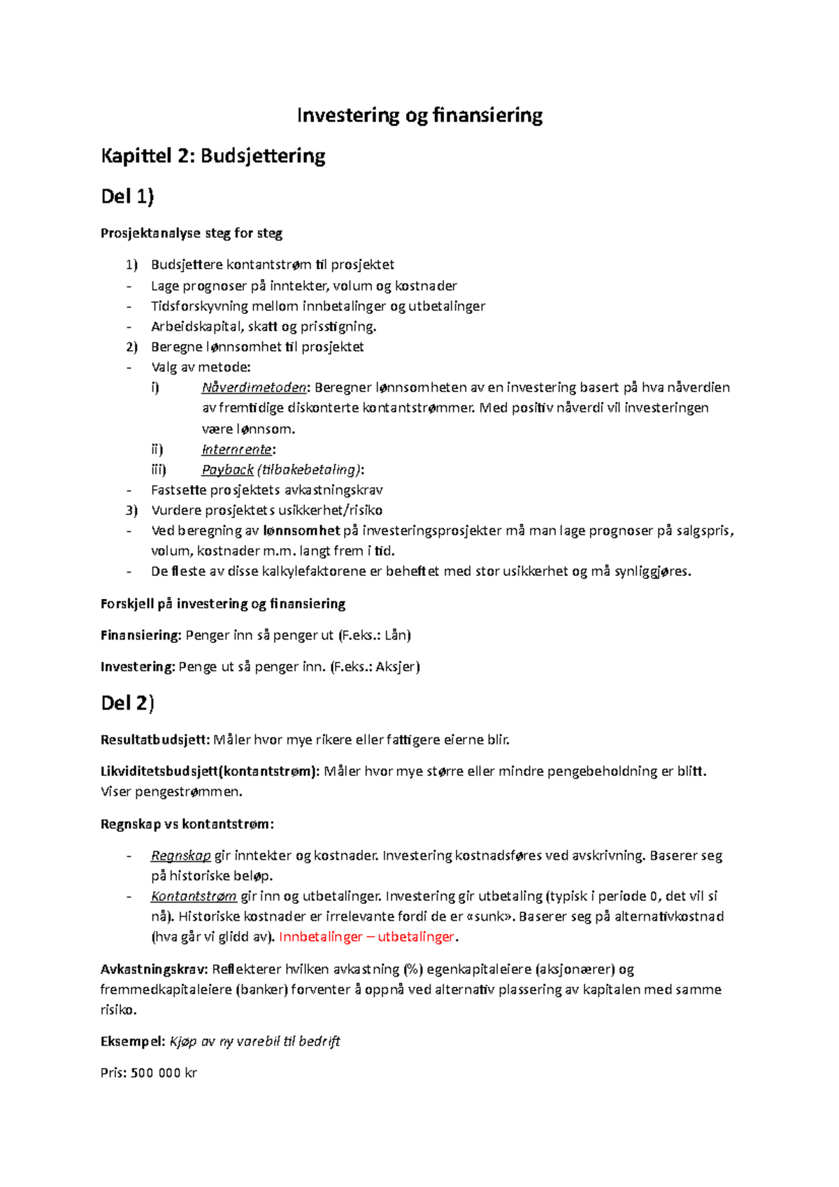 Investering og finansiering dokument - Investering og finansiering ...