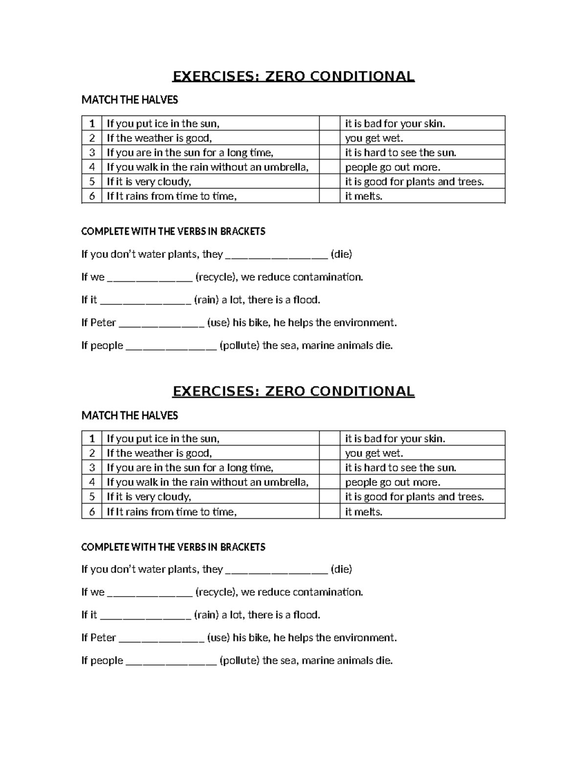 Exercises- zero conditional - EXERCISES: ZERO CONDITIONAL MATCH THE ...