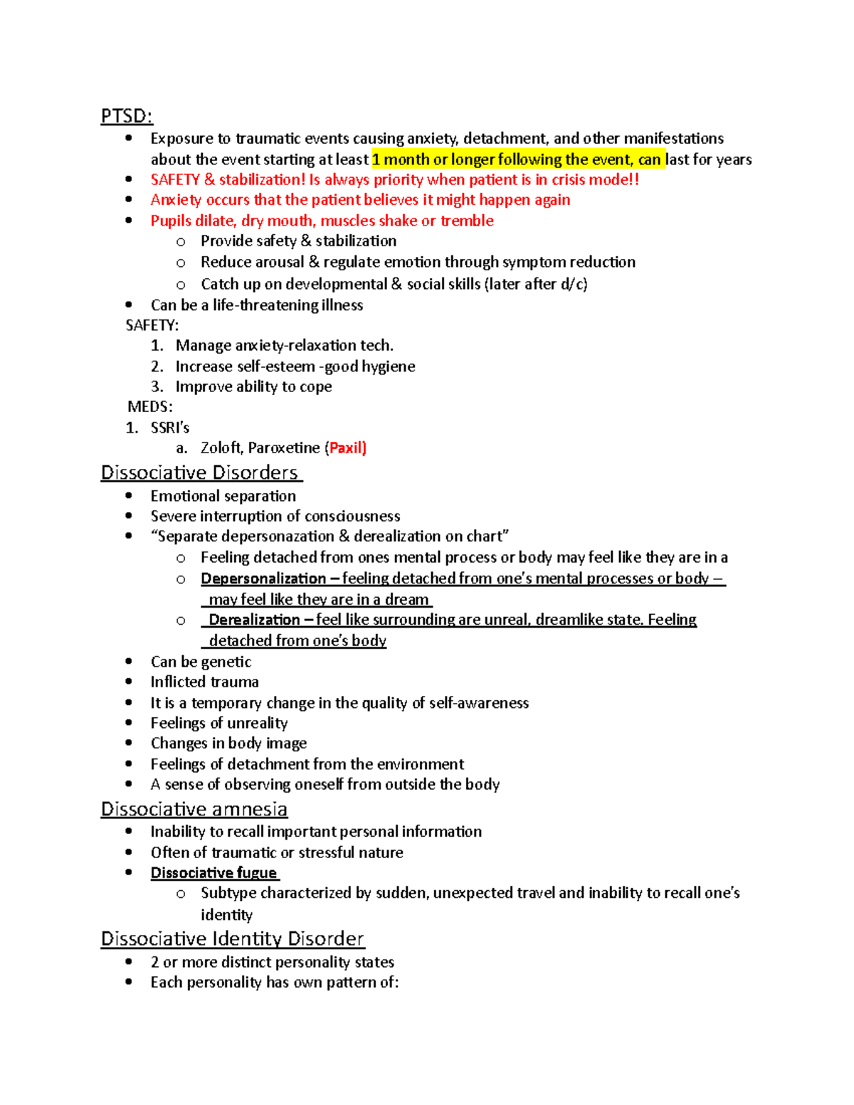 PTSD chapter 26 notes - PTSD: Exposure to traumatic events causing ...