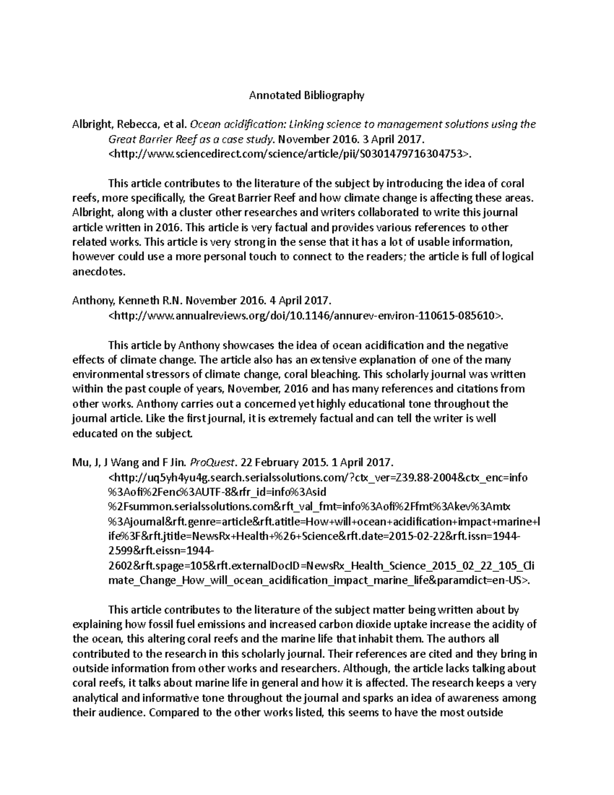 Annotated Bibliography Sources - Annotated Bibliography Albright ...