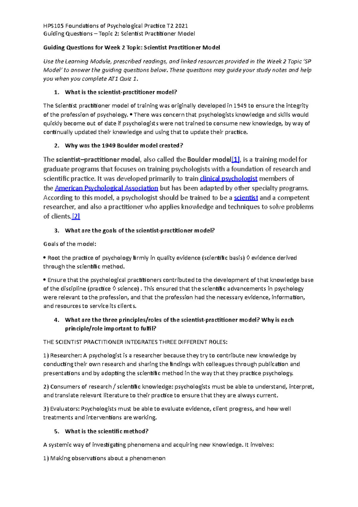 Guiding Questions for Week 2 Topic SP model - Guiding Questions – Topic ...