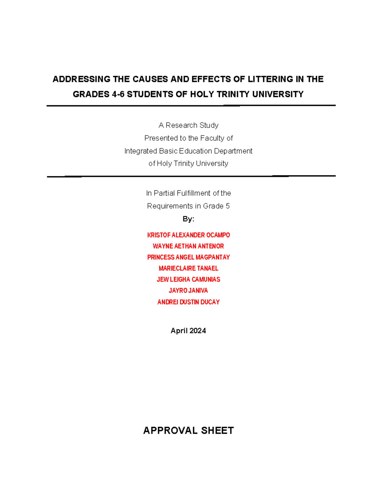 Addressing THE Causes AND Effects OF Littering IN THE Grades 4 - ADDRESSING THE CAUSES AND ...