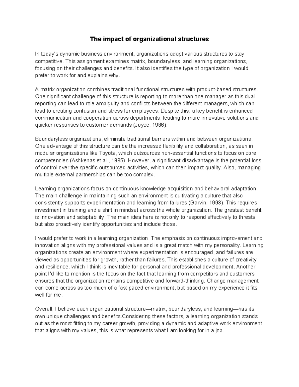 The impact of organizational structures - Learning Guide Unit 7 - Written Assignment - The ...