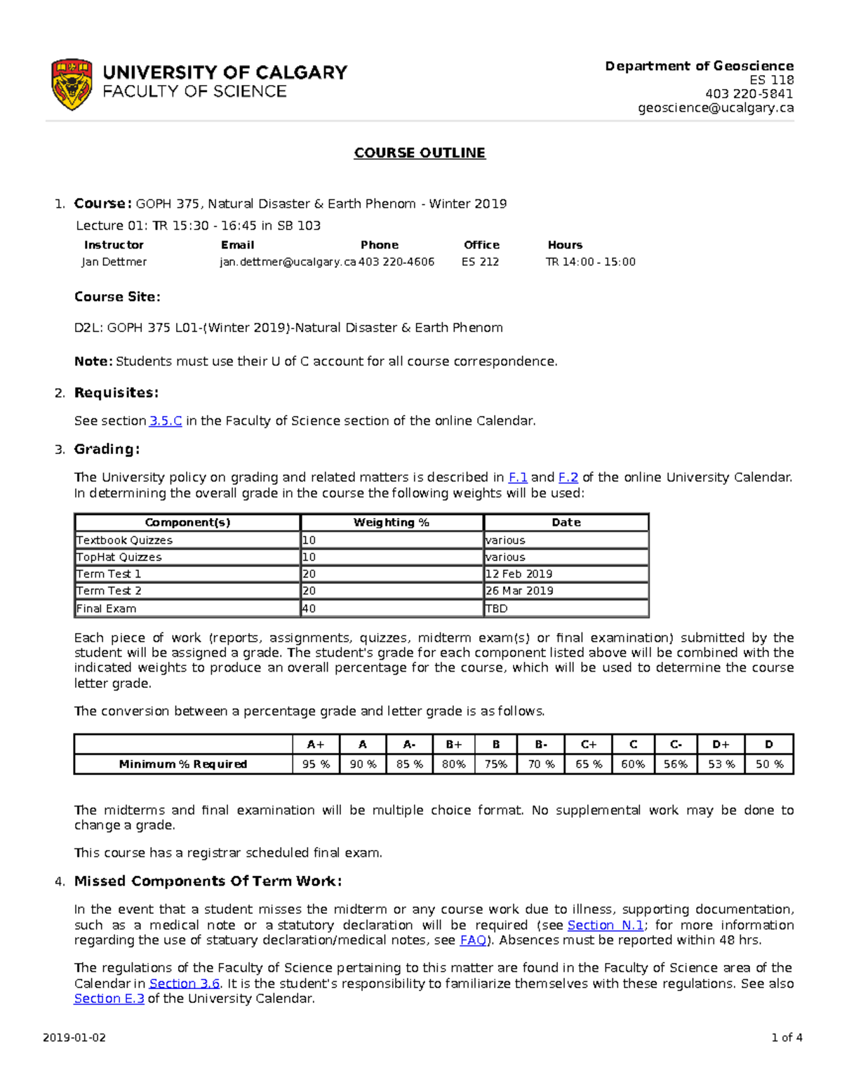 W2019 GOPH 375 Outline - Department of Geoscience ES 118 403 COURSE ...