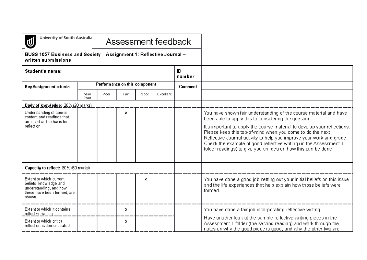 Assessment feedback- journal 1-ecological footprint - Assessment ...