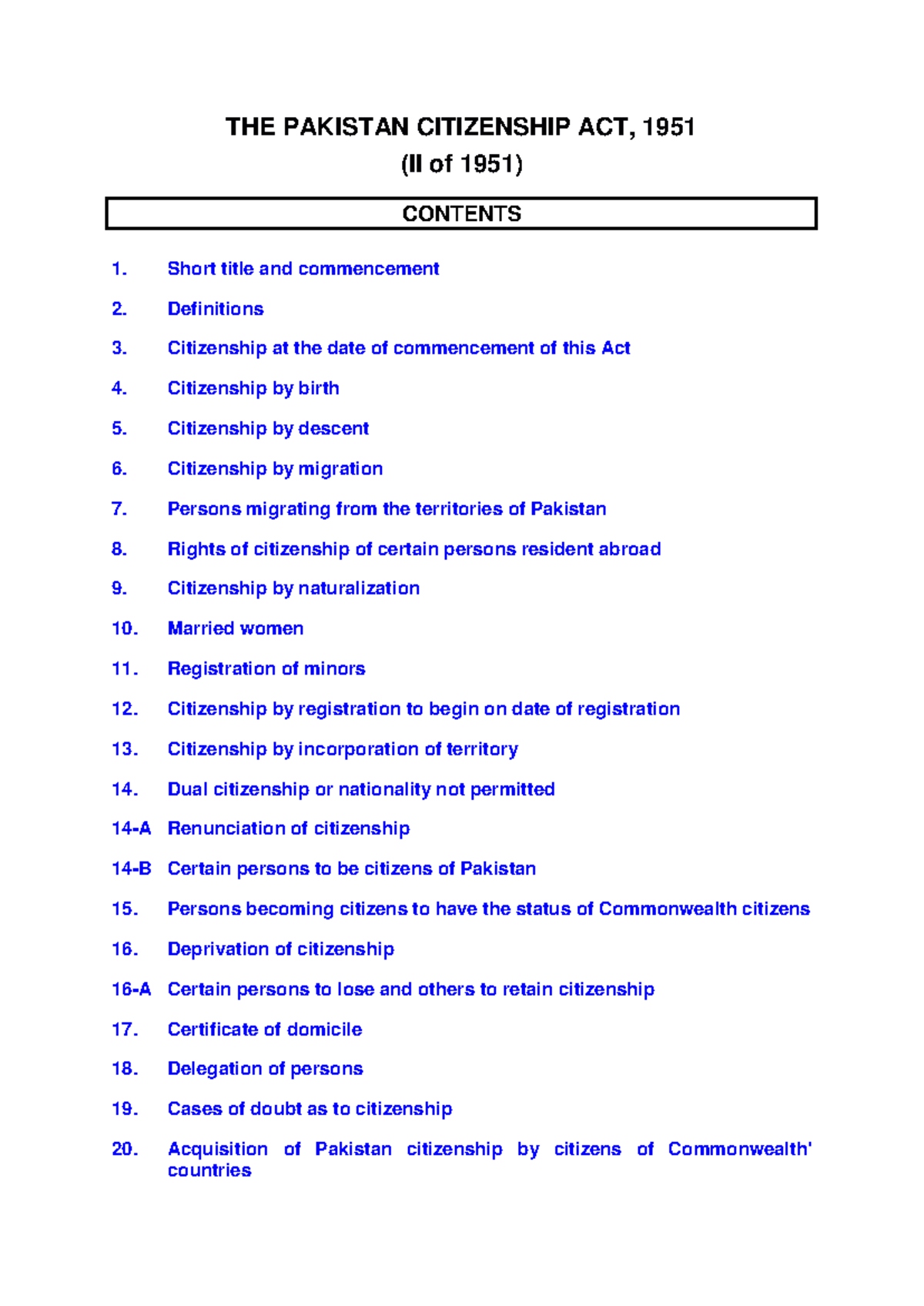 THE Pakistan Citizenship ACT, 1951 - THE PAKISTAN CITIZENSHIP ACT, 1951 ...