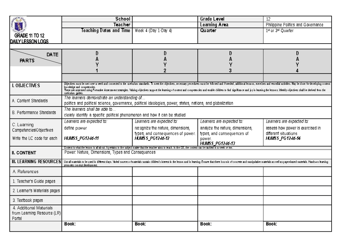 PPG Week d - Power - politics - School Grade Level 12 Teacher Learning ...