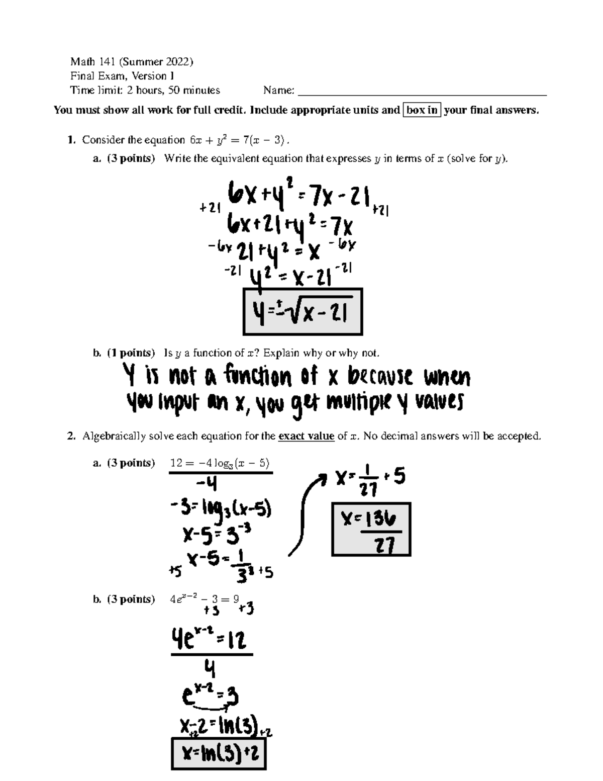 SOC 275 (Summer) - Answers for the final - Math 141 (Summer 2022) Final ...
