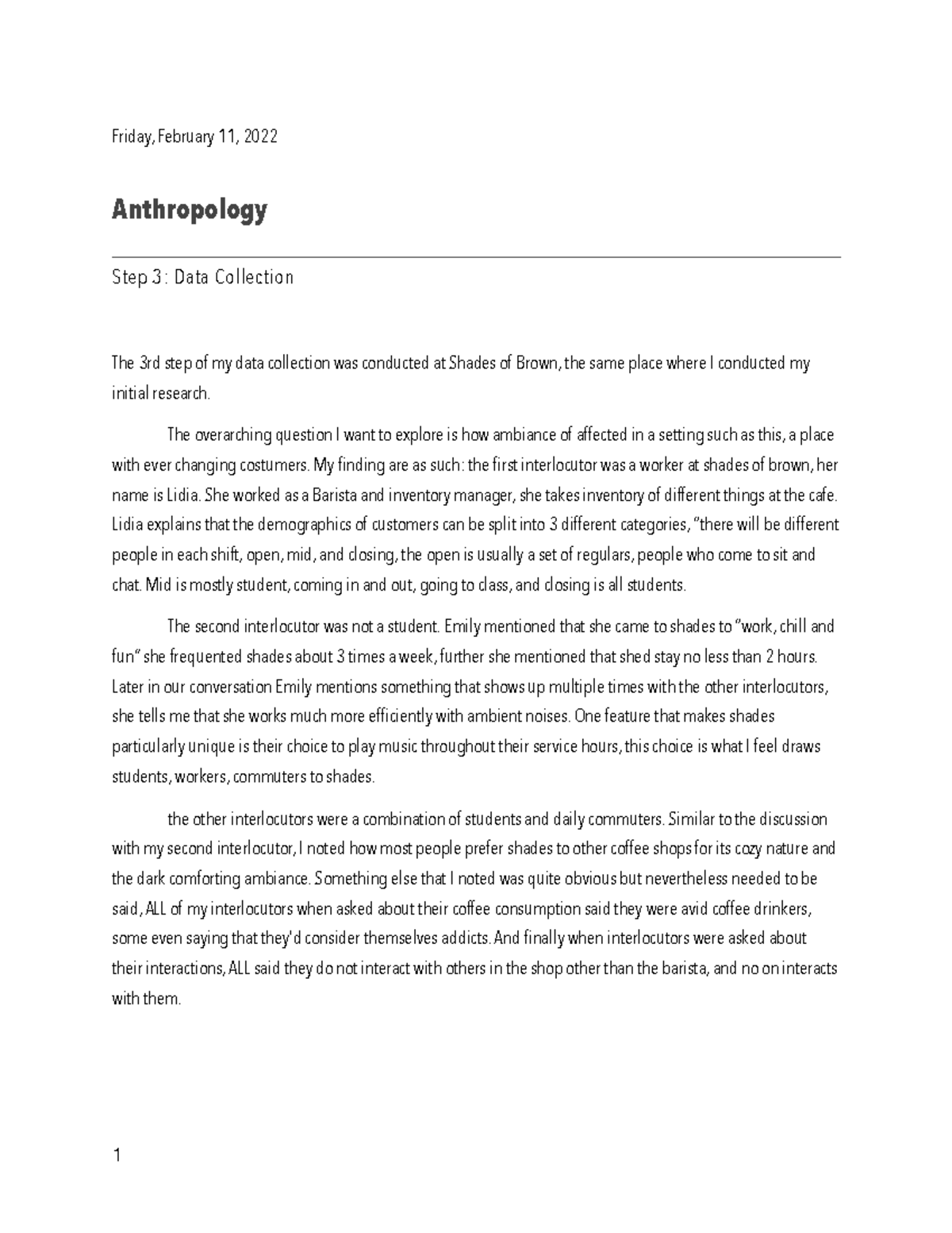 Anthropology internal assessment part 3 - Anthropology Step 3: Data ...