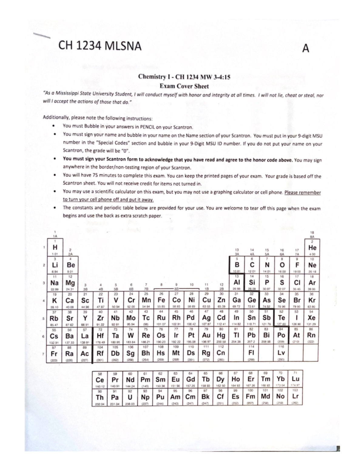 Exam 3 CH 1234 (Integrated Chemistry 1) - CH 1234 - Mississippi State ...