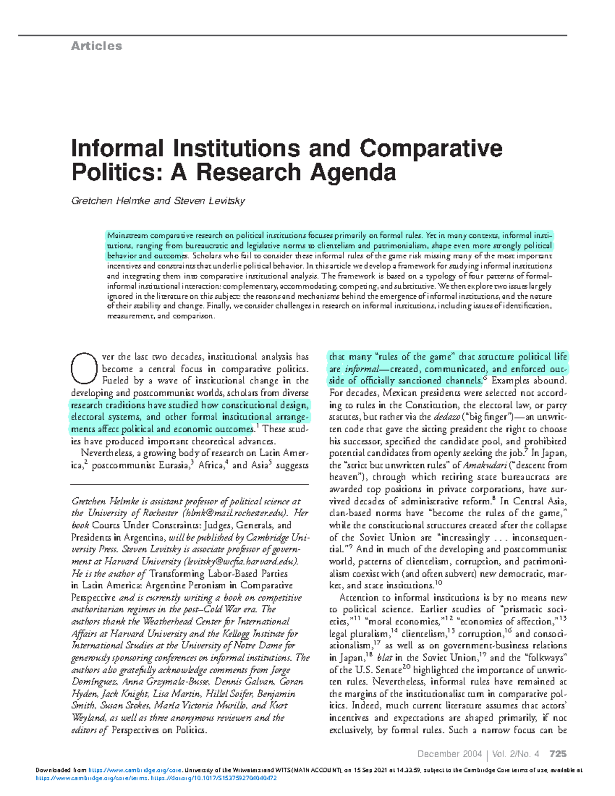 Institutions Formal and Informal - Informal Institutions and ...