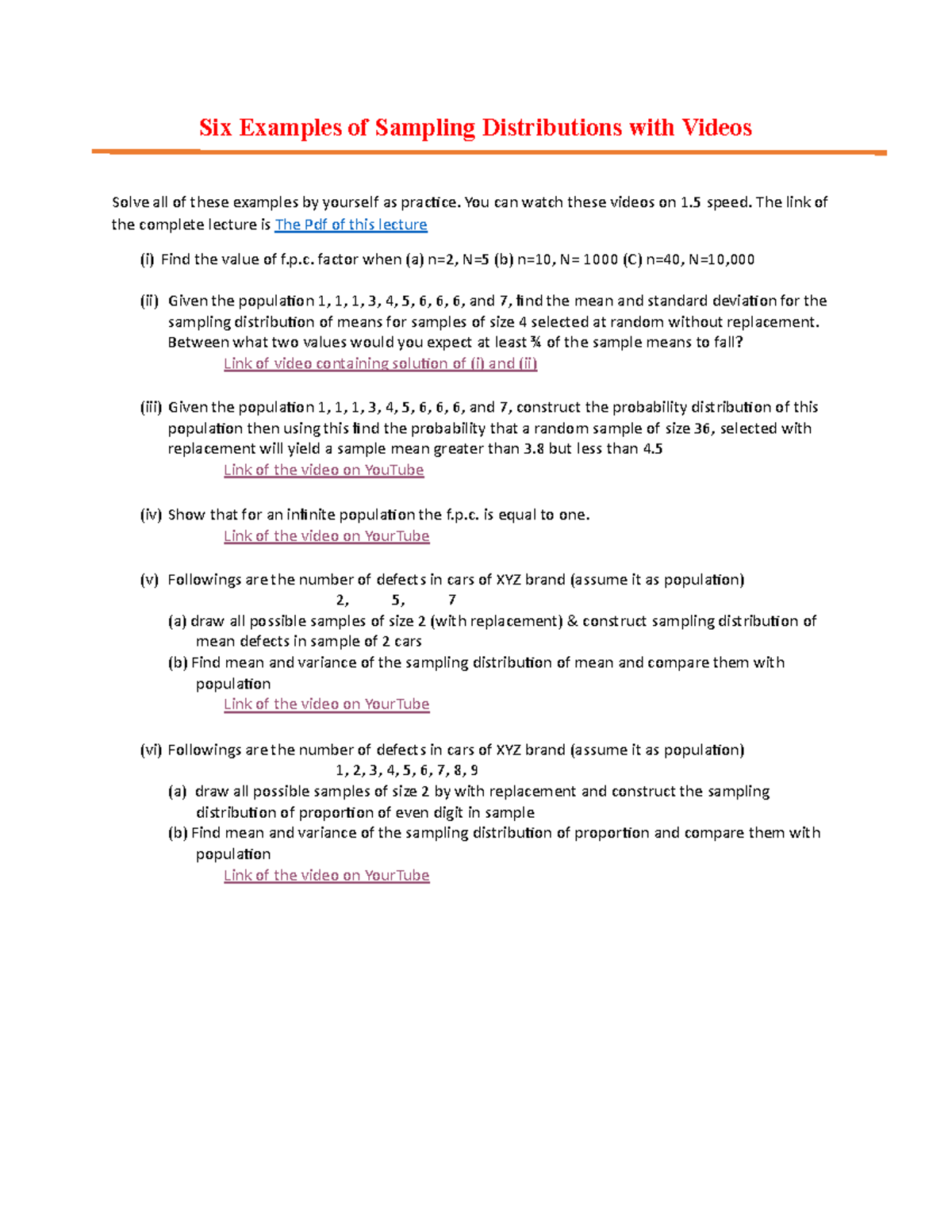 Six Examples of Sampling Distributions with Videos - You can watch ...