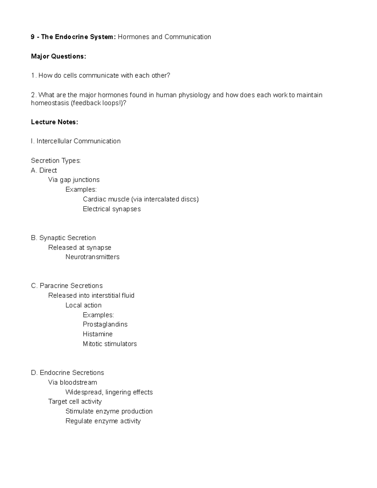 9 - The Endocrine System - How do cells communicate with each other? 2 ...