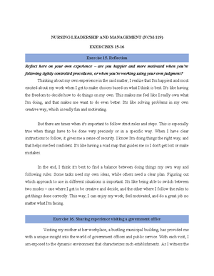 Nursing Leadership AND Management (NCM-119) Exercise 12-14 version 2 ...