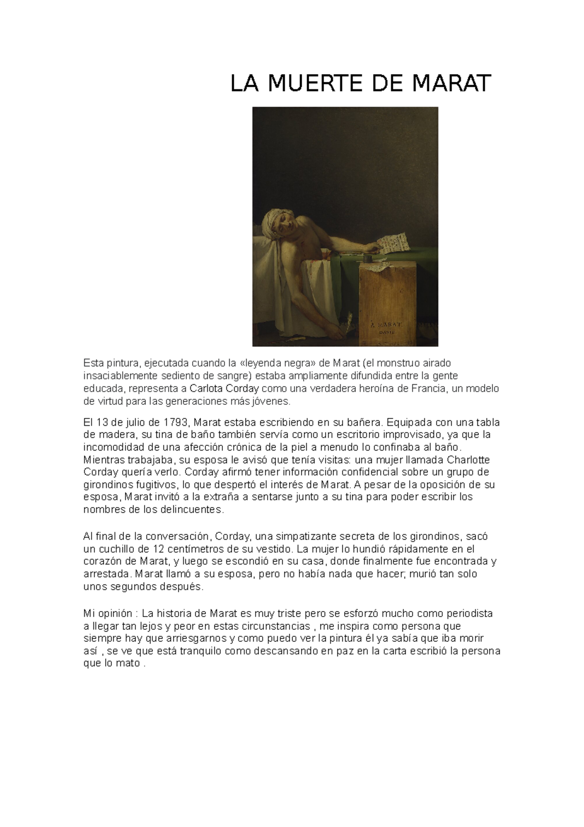 LA Muerte DE Marat - es fuente confíale - LA MUERTE DE MARAT Esta ...