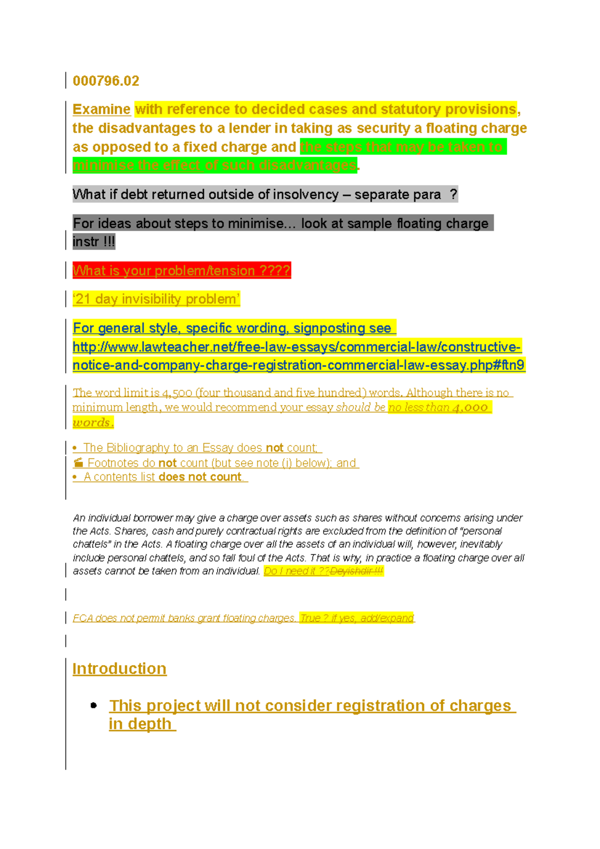 Res Proj Floating Charges - 000796. Examine with reference to decided ...