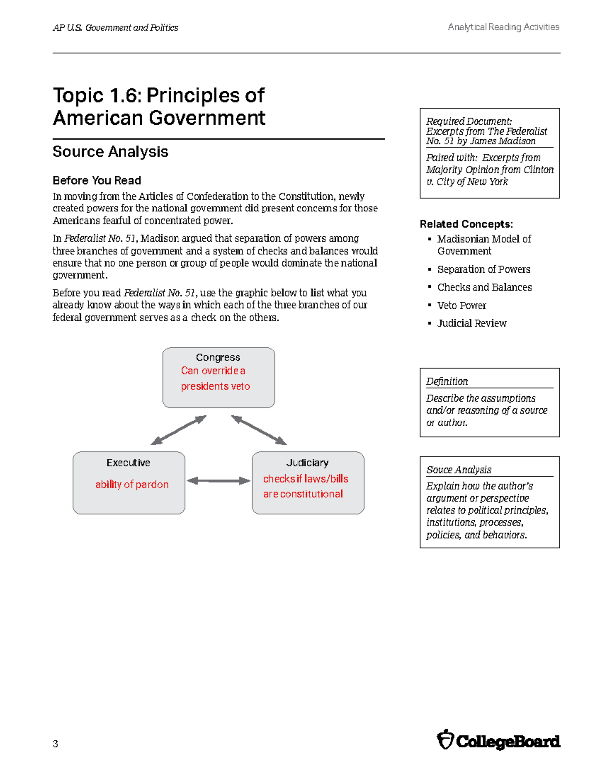 Fed 51 - AR 1 - Federalist 51 - Topic 1: Principles of American ...