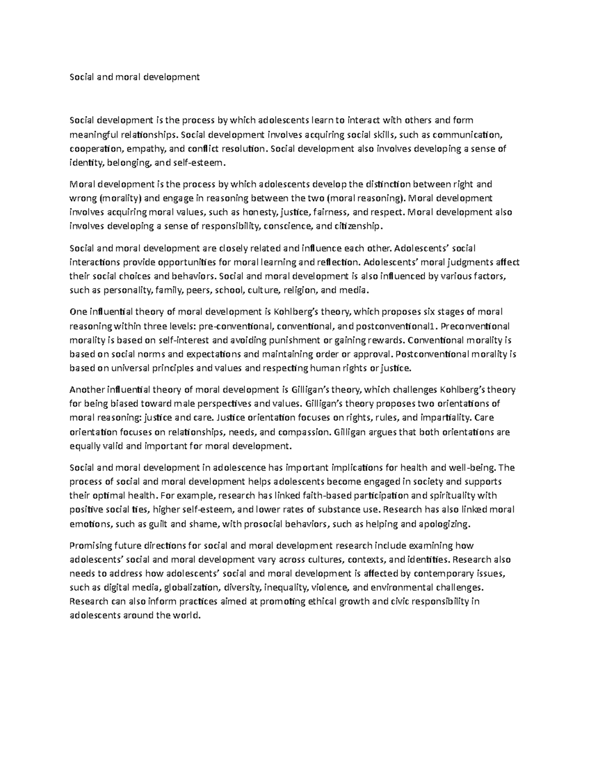 Social and moral development - Social and moral development Social ...