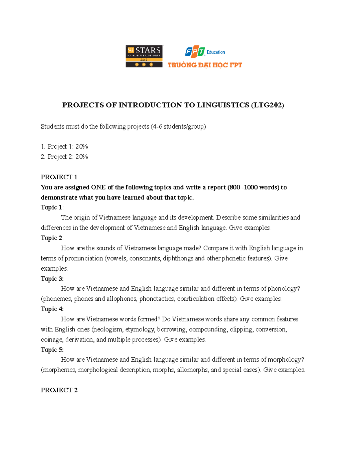 LTG202 Projects OF Introduction TO Linguistics-updated - PROJECTS OF ...