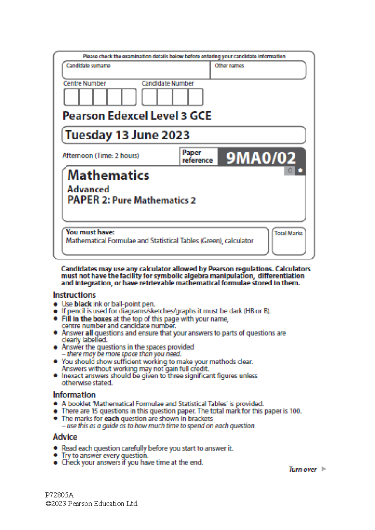 2306 9MA0-02 A Level Pure Mathematics 2 - June 2023 (word) - P72805A 1. f (x) = x 3 + 2x 2 – 8x ...