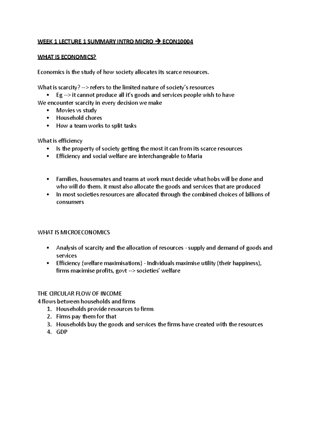 WEEK 1 Lecture 1 Summary Intro Micro - WEEK 1 LECTURE 1 SUMMARY INTRO MICRO ECON WHAT IS - Studocu