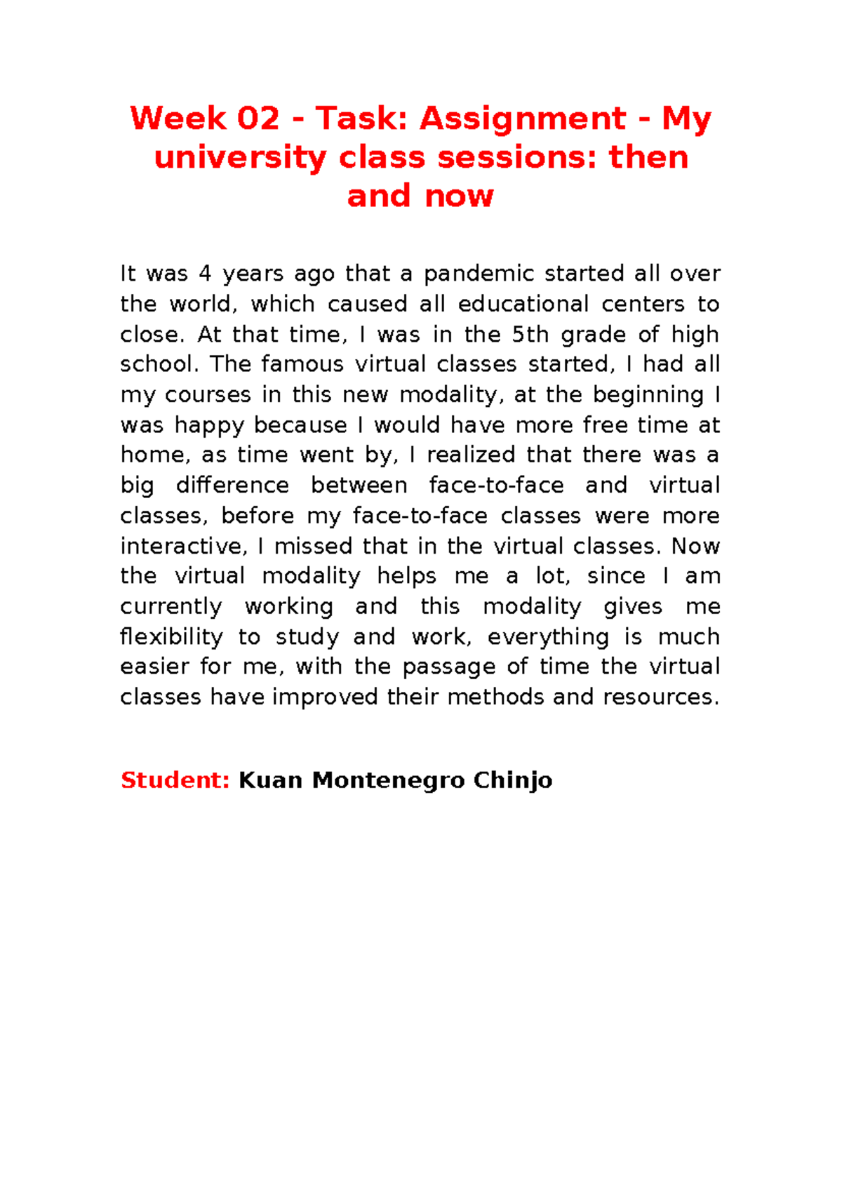 Week 02 Task Assignment My University Class Sessions Then And Now At That Time I Was In