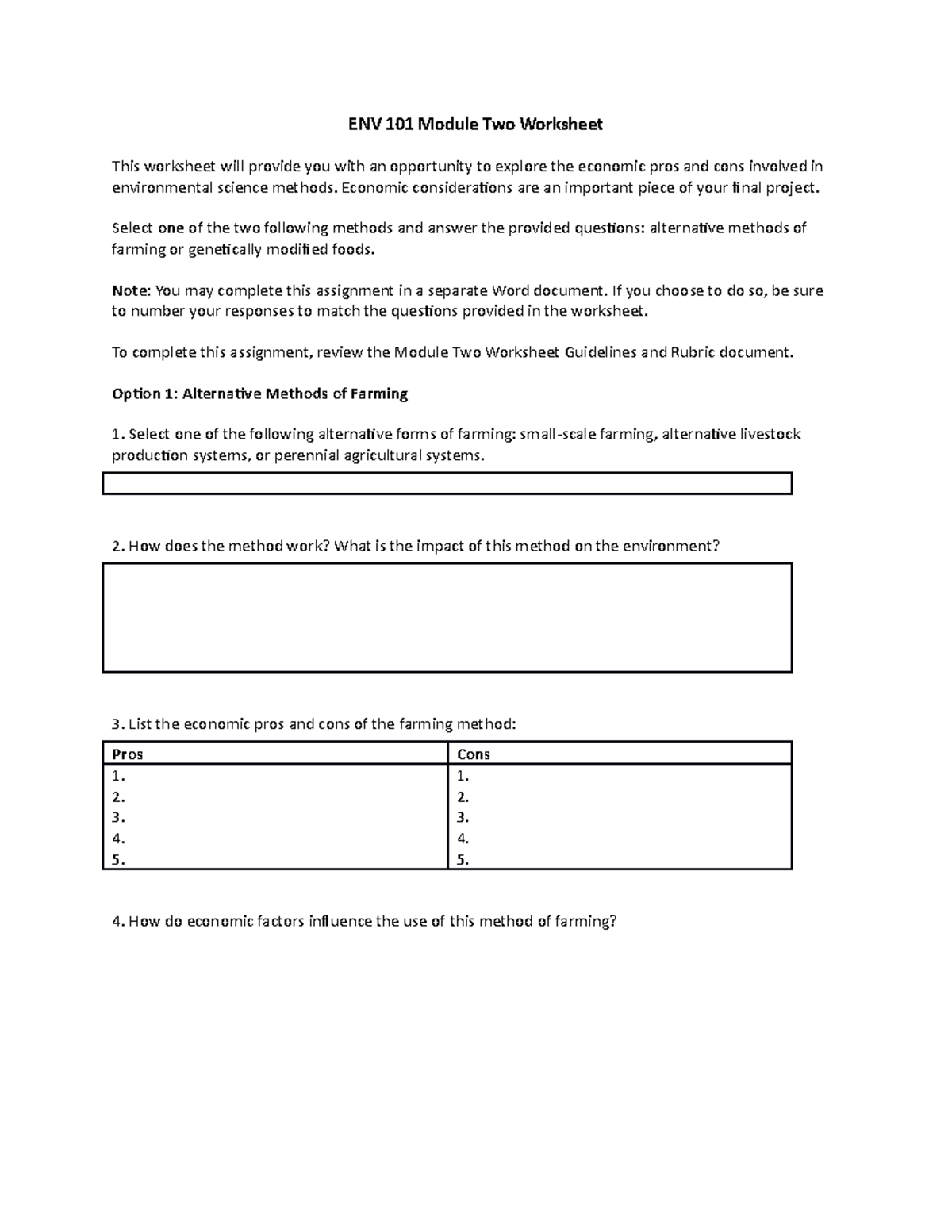 Genetically Modified Foods - ENV 101 Module Two Worksheet This ...