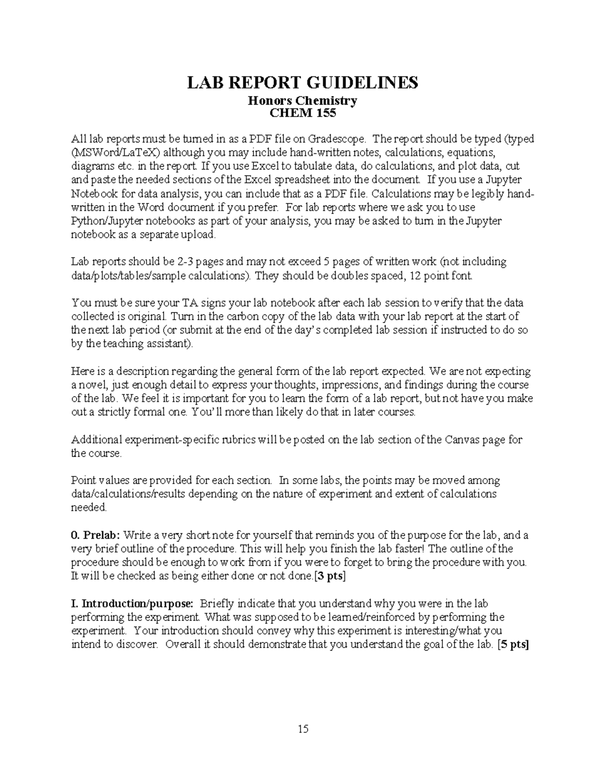 CHEM155 WI23 Lab Manual-Report Guideleines - 15 LAB REPORT GUIDELINES ...