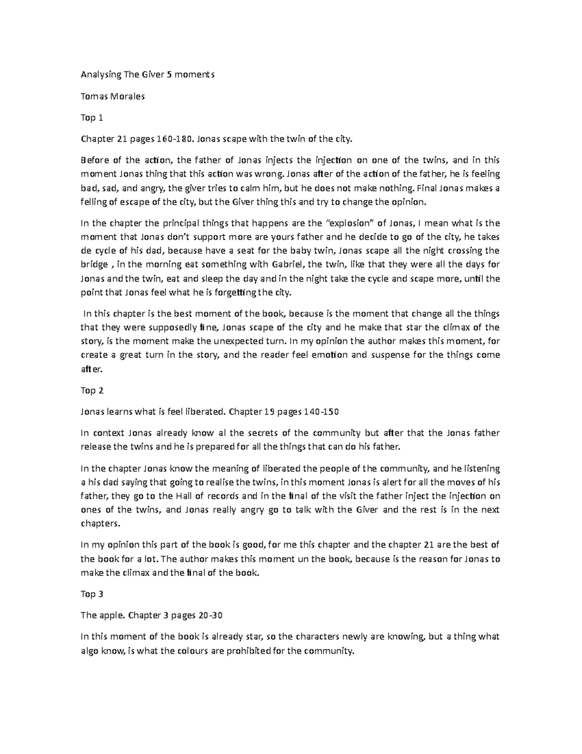 Analysing The Giver 5 moments - Analysing The Giver 5 moments Tomas ...