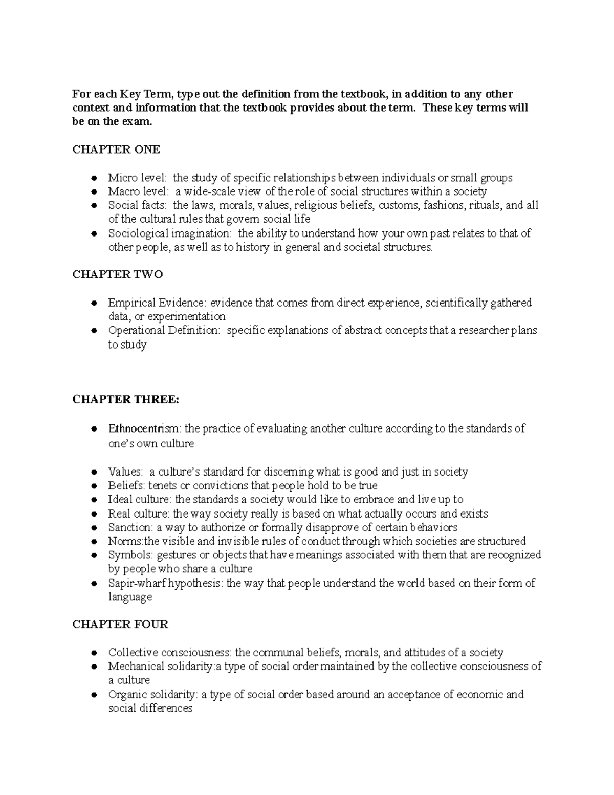Study guid for week 1 - key words of chapter1-5 - For each Key Term ...