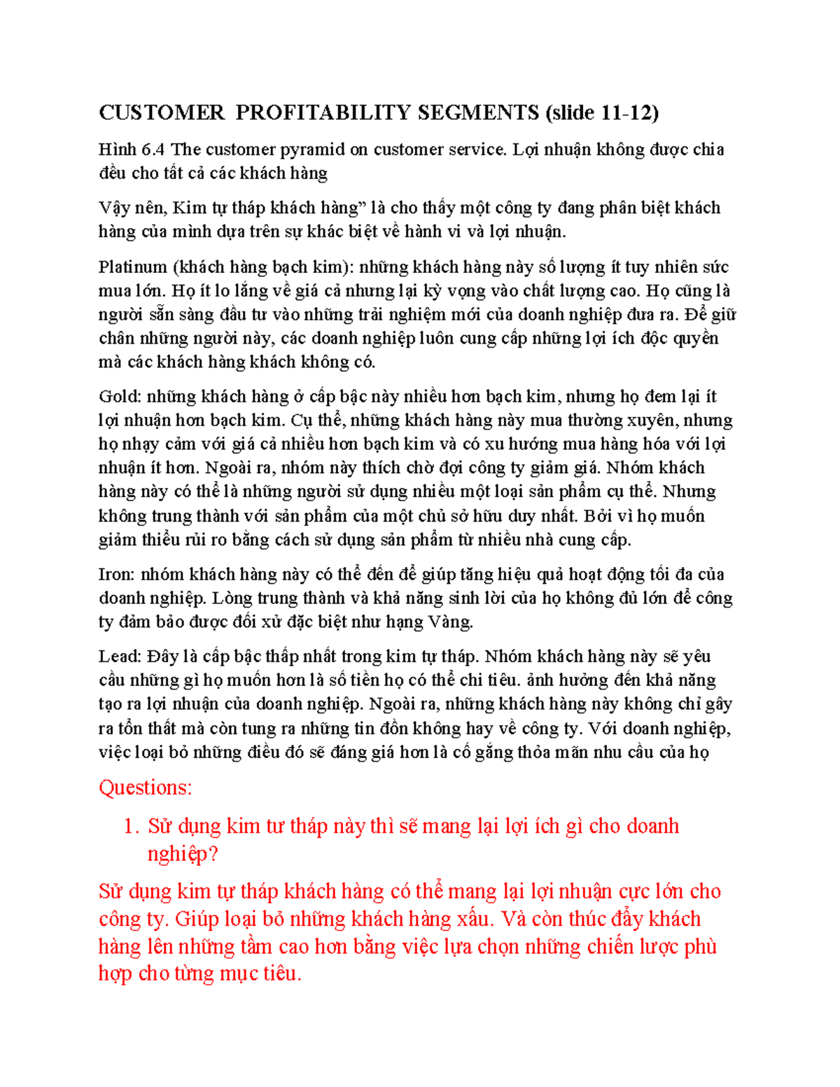 Customer Profitability Segments - CUSTOMER PROFITABILITY SEGMENTS ...