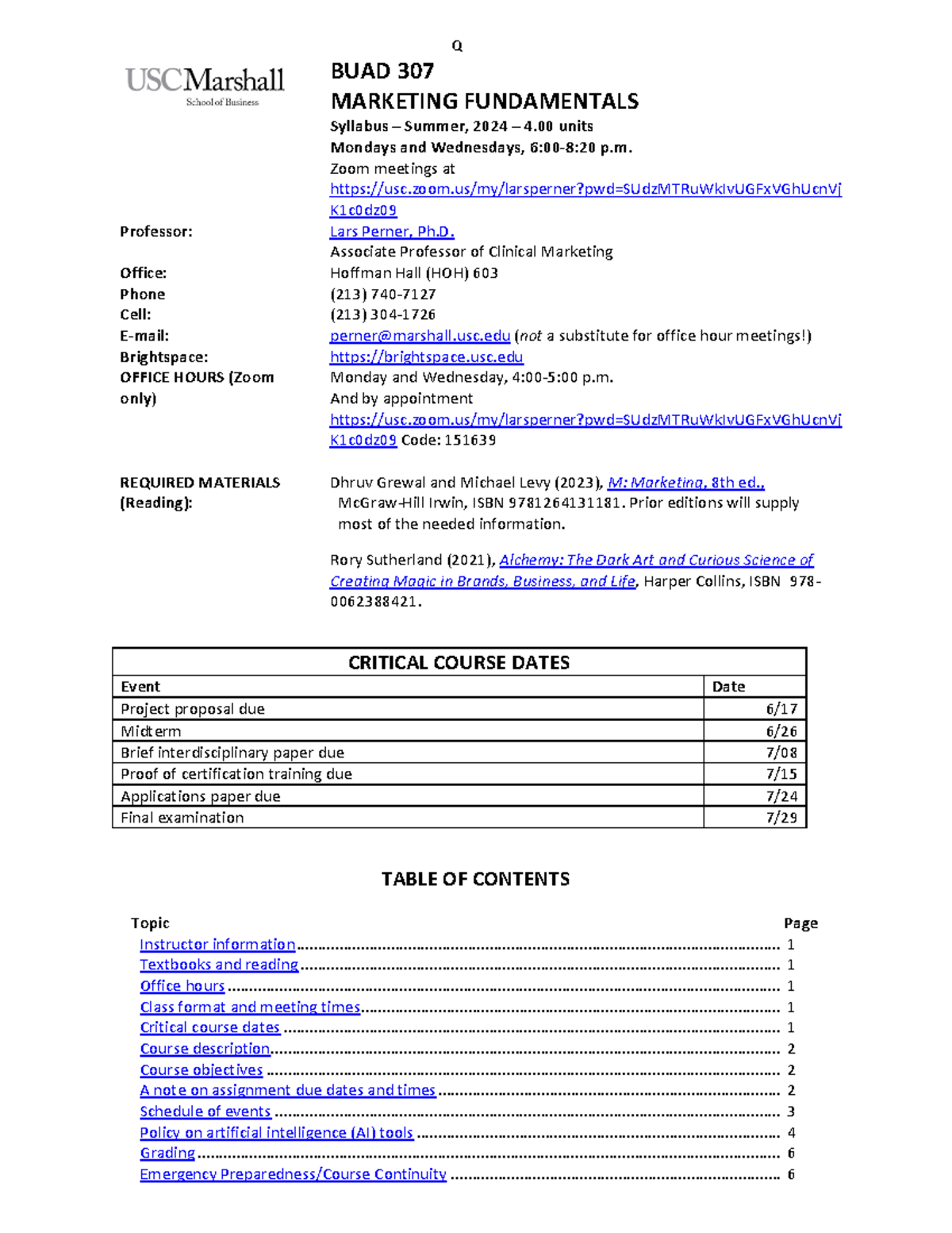 Syllabus BUAD307 24 - Q BUAD 307 MARKETING FUNDAMENTALS Syllabus ...
