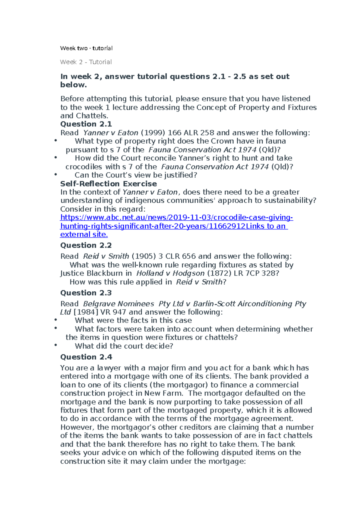 Week two - tutorial llb204 - Week two - tutorial Week 2 - Tutorial In week 2, answer tutorial ...