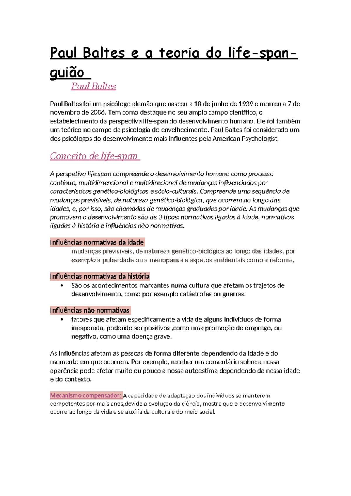 Paul Baltes e a teoria do life - Paul Baltes e a teoria do life-span ...