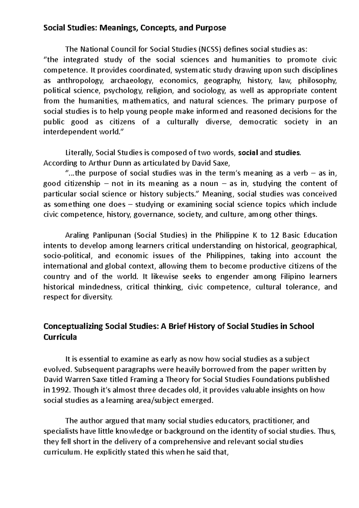 2 - Good to read/ - Social Studies: Meanings, Concepts, and Purpose The ...