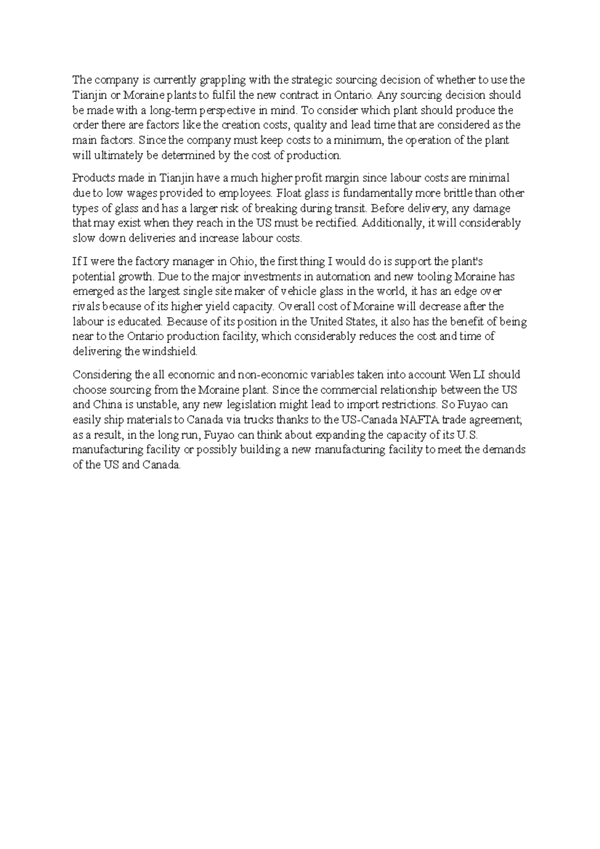 Fuyao Case Study - Executive Summary - The company is currently ...