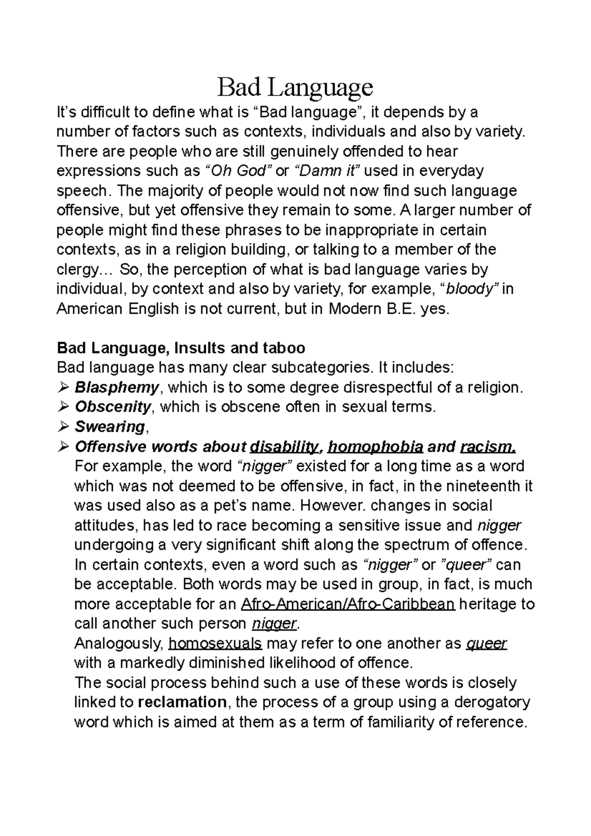 Bad Language Bad Language It s Difficult To Define What Is Bad