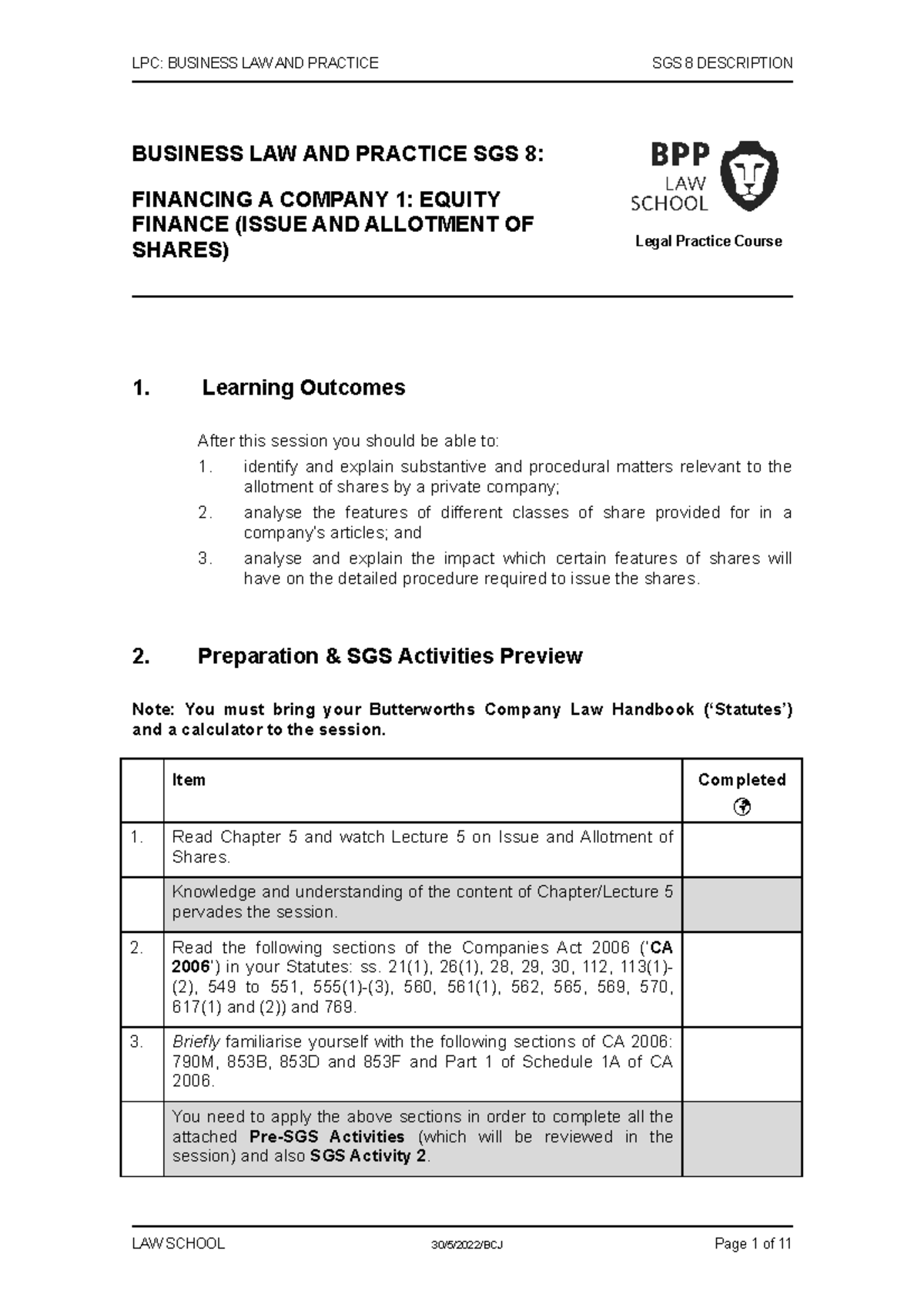 BLP SGS 8 Description - Small Group Session material - LPC: BUSINESS ...