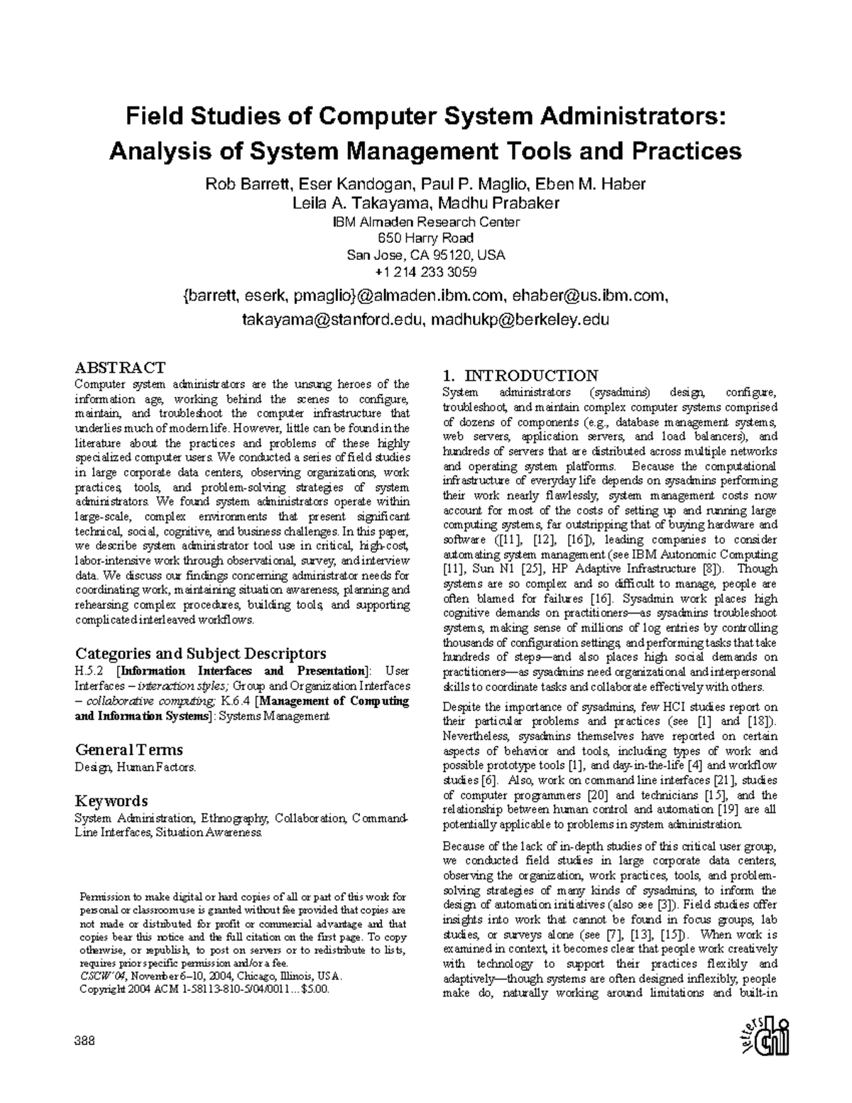 Field Studies of Computer System Administrators: Analysis of System ...