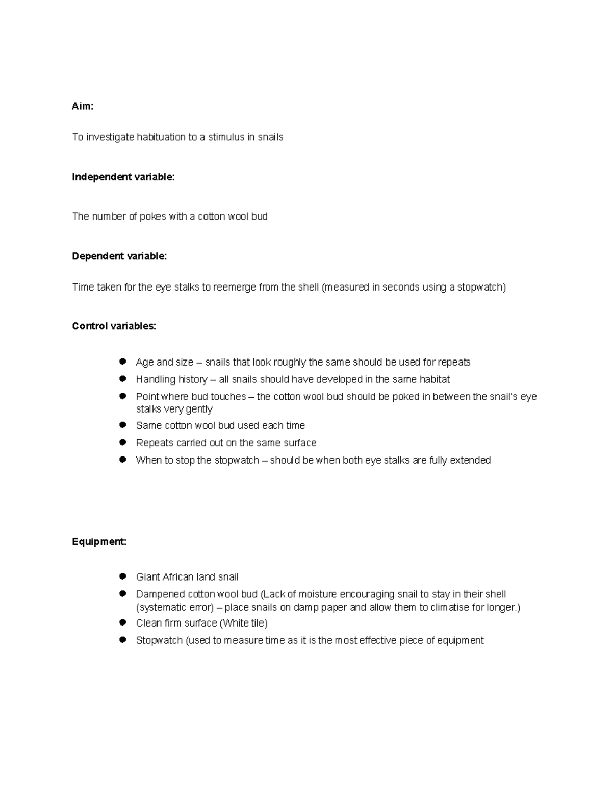 Habituation core prac 18 - Aim: To investigate habituation to a ...