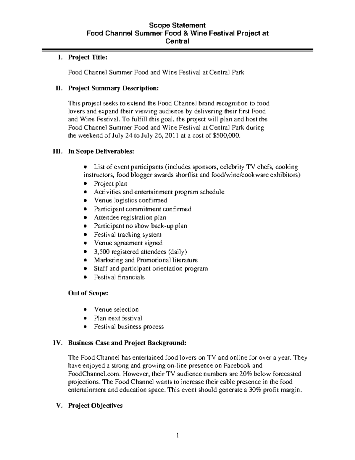 Scopestatement example - Scope Statement Food Channel Summer Food ...