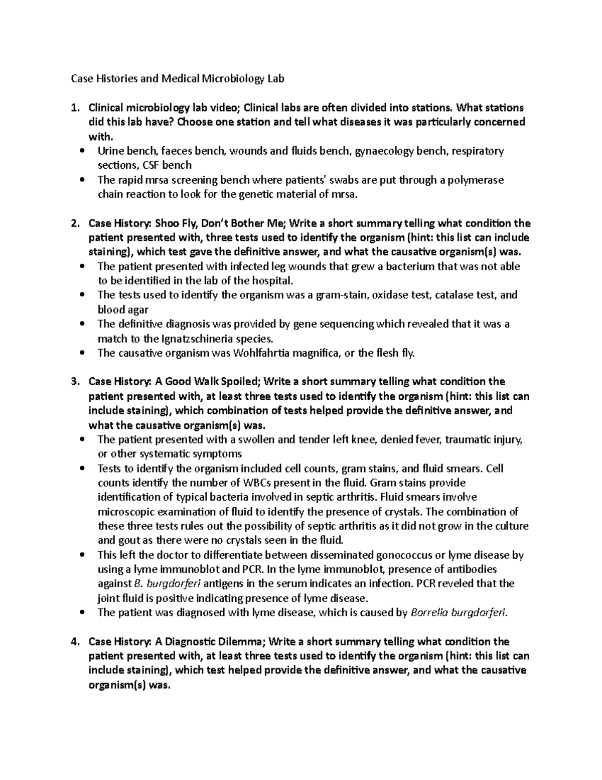 Case Histories and Medical Microbiology Lab - Case Histories and ...