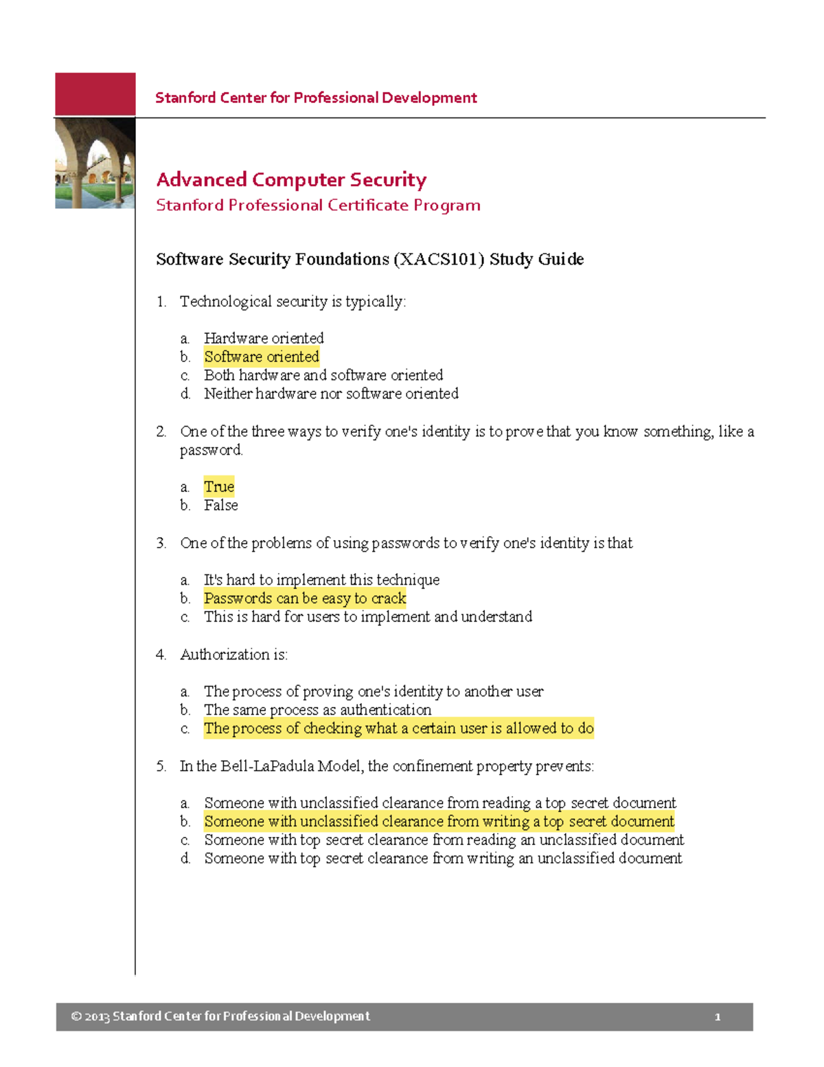 XACS101 Study Guide copy - Stanford Center for Professional Development Advanced Computer ...