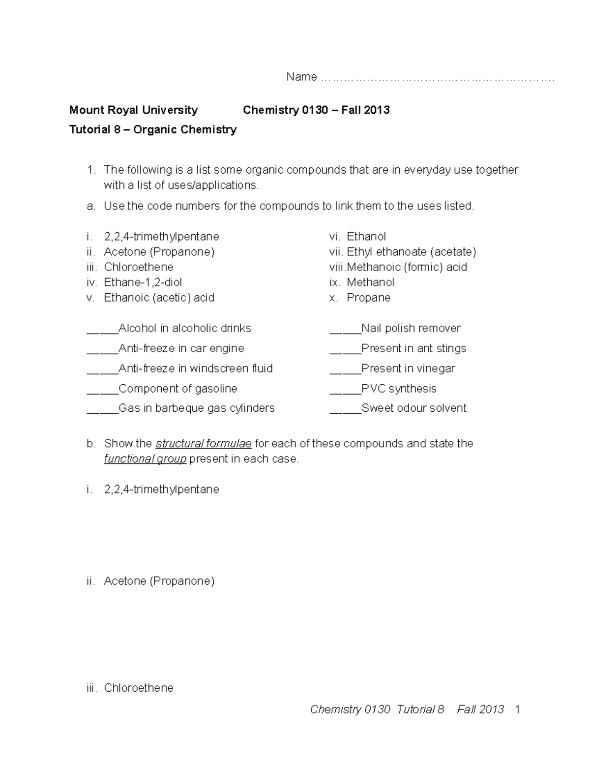 Chem 0130 Tutorial 8 F2013 (1) - Name ...