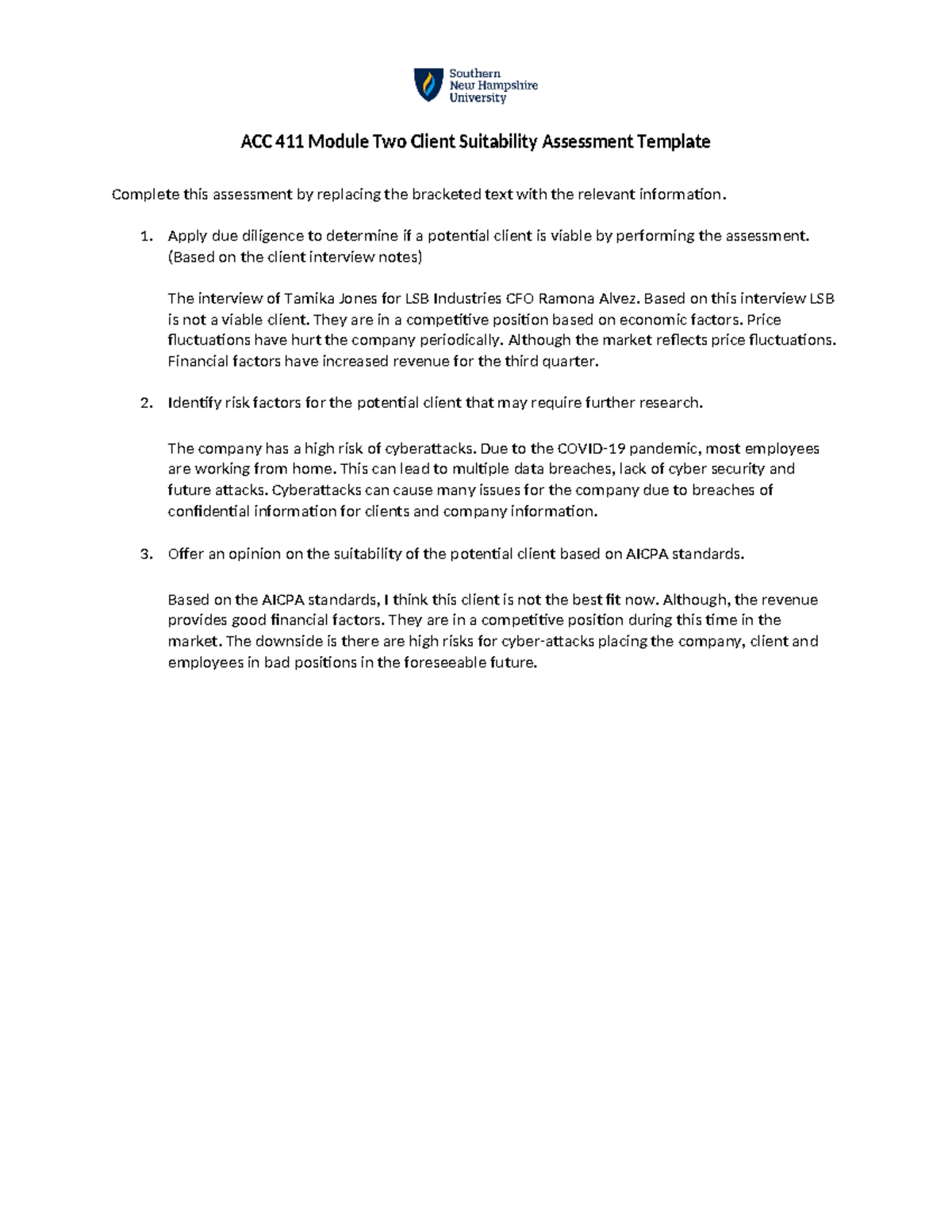 ACC 411 Module Two Client Suitability Assessment Template 1 - ACC 411 ...