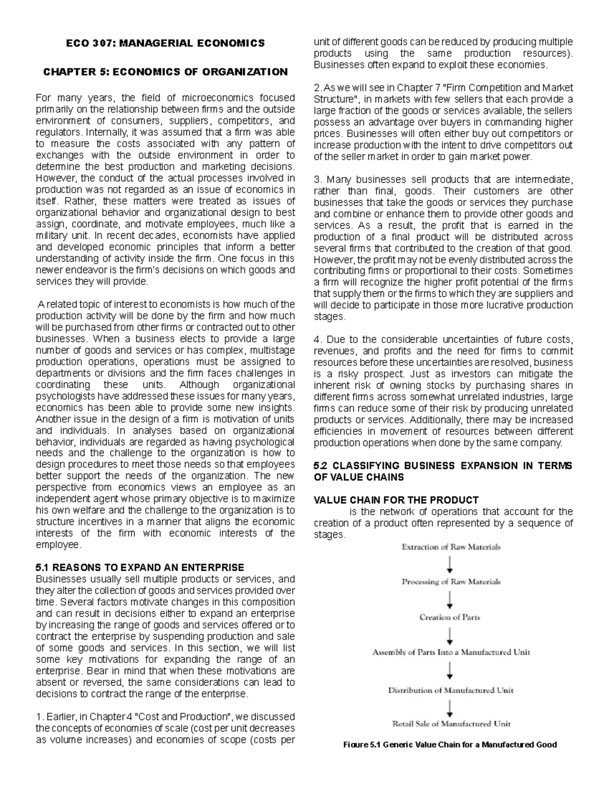 ECO307 Chapter 5 Economics of Organization - ECO 307 : MANAGERIAL ...