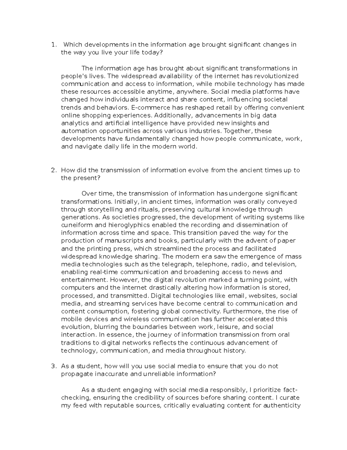 STS Assignment Reflection Paper - Which developments in the information ...