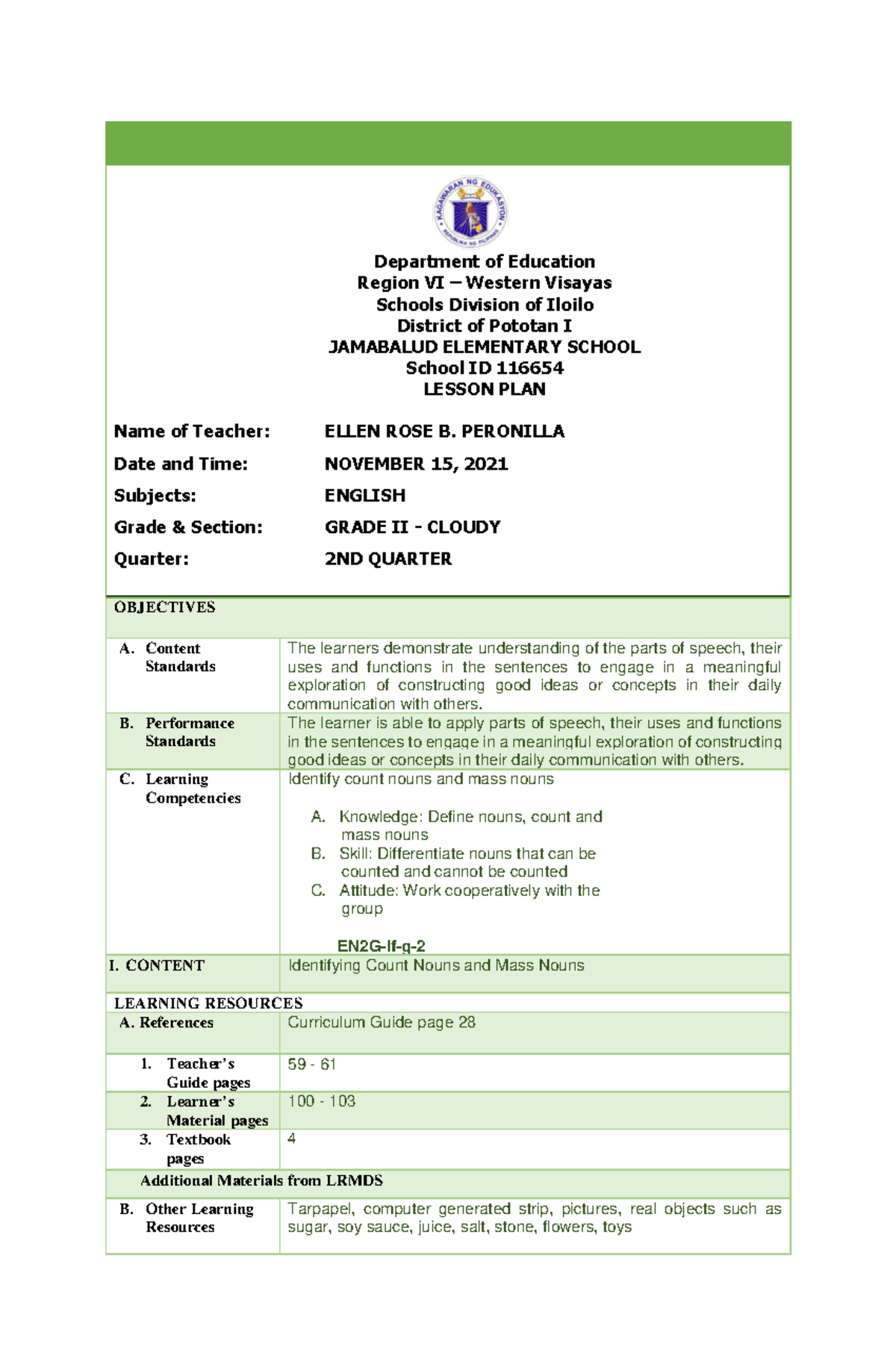 English-COT- Ellen - COT english for elementary, grade 2 - Department ...