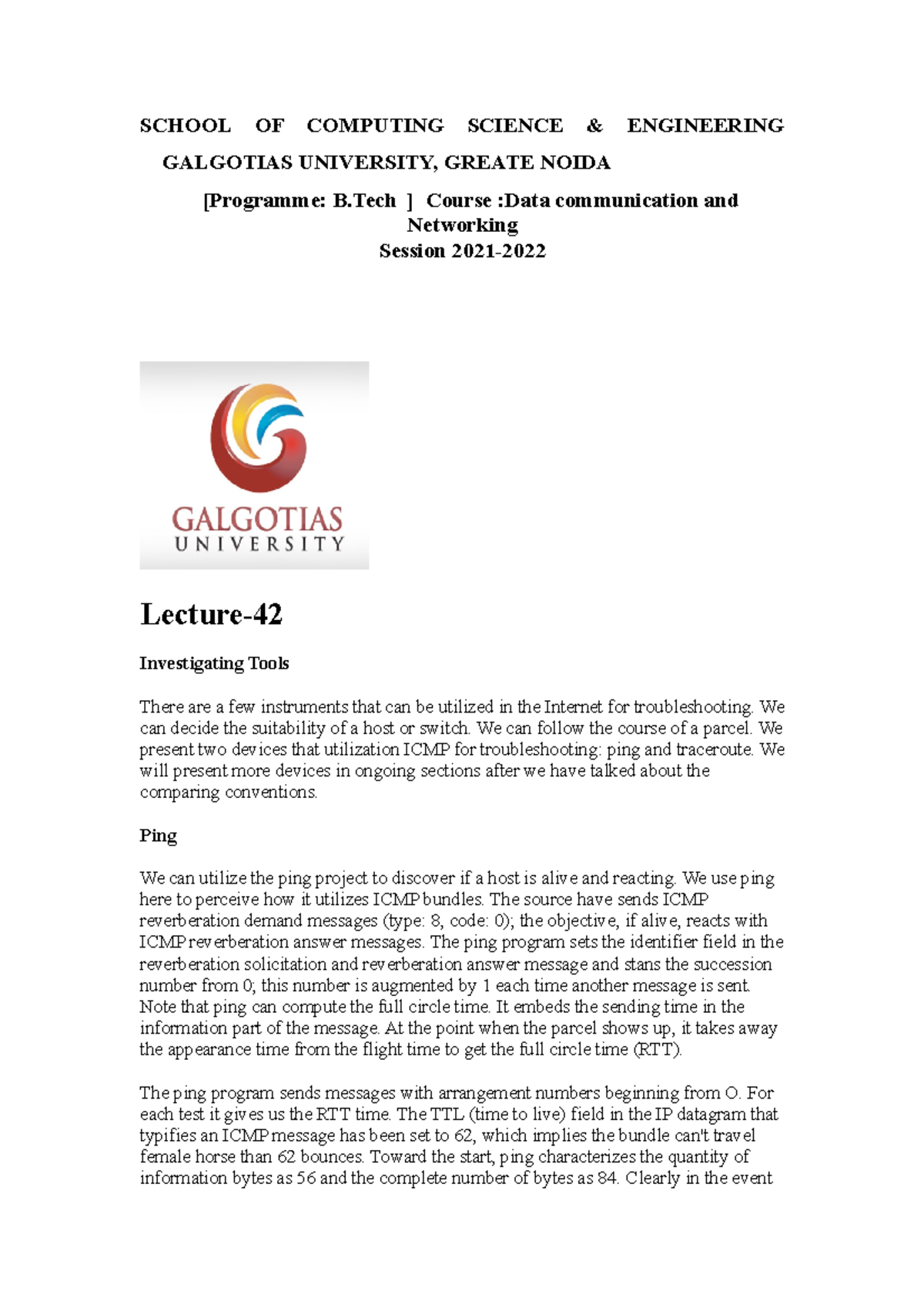 Data communication and networking lecture 42 @ Galgotias university - SCHOOL OF COMPUTING ...