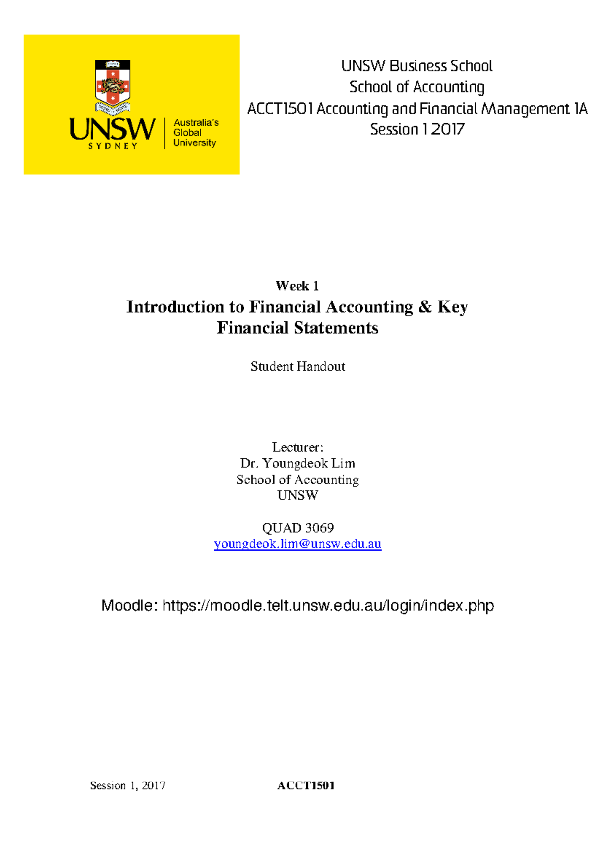 Week 1 Lecture Notes (1 slide) - UNSW Business School School of ...